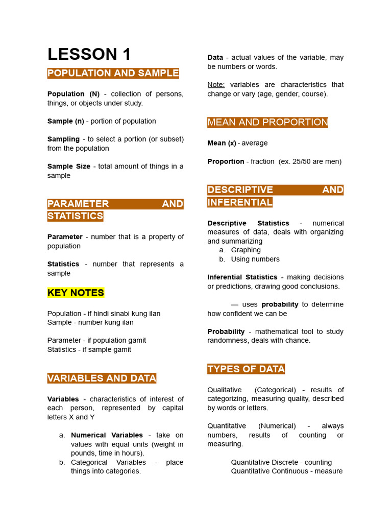 Eda Reviewer Midterms | PDF | Statistics | Sampling (Statistics)