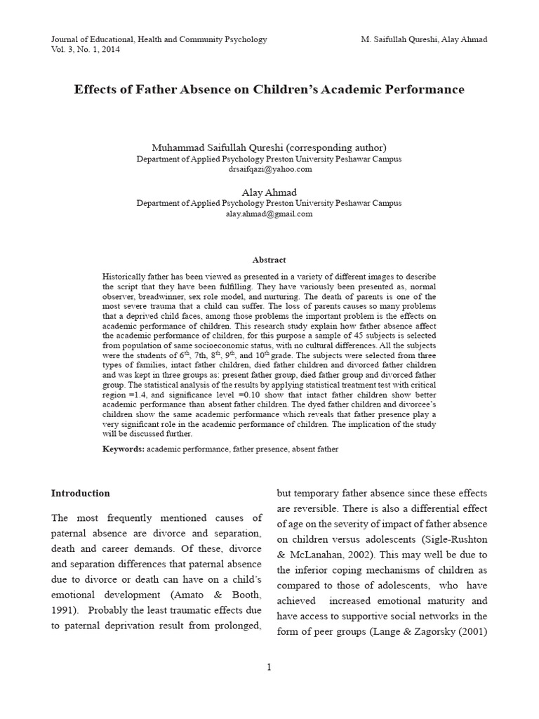 Effects of Father Absence On Children S Academic Performance 3wgspl5o61 ...