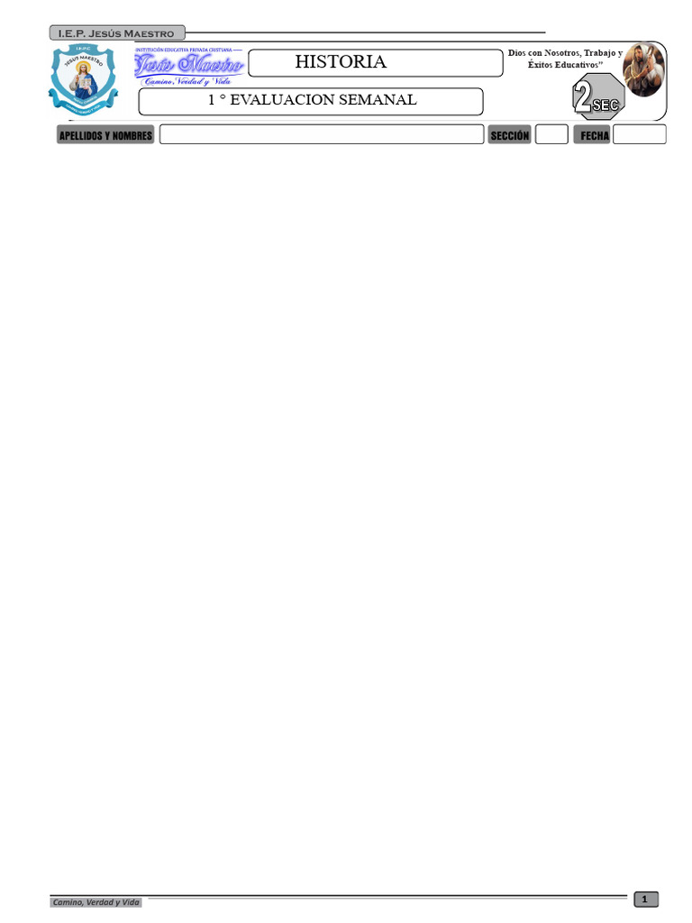 Examen 2 Semanal IV HISTORIA 2DO | PDF