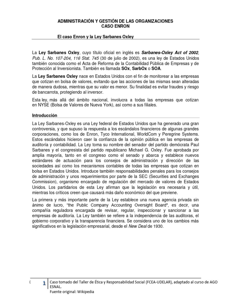 UA 3 Caso Enron 3 | PDF | Sarbanes-Oxley | Enron