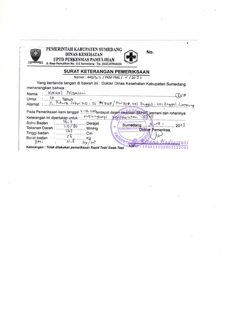 Surat Sehat BMI | PDF