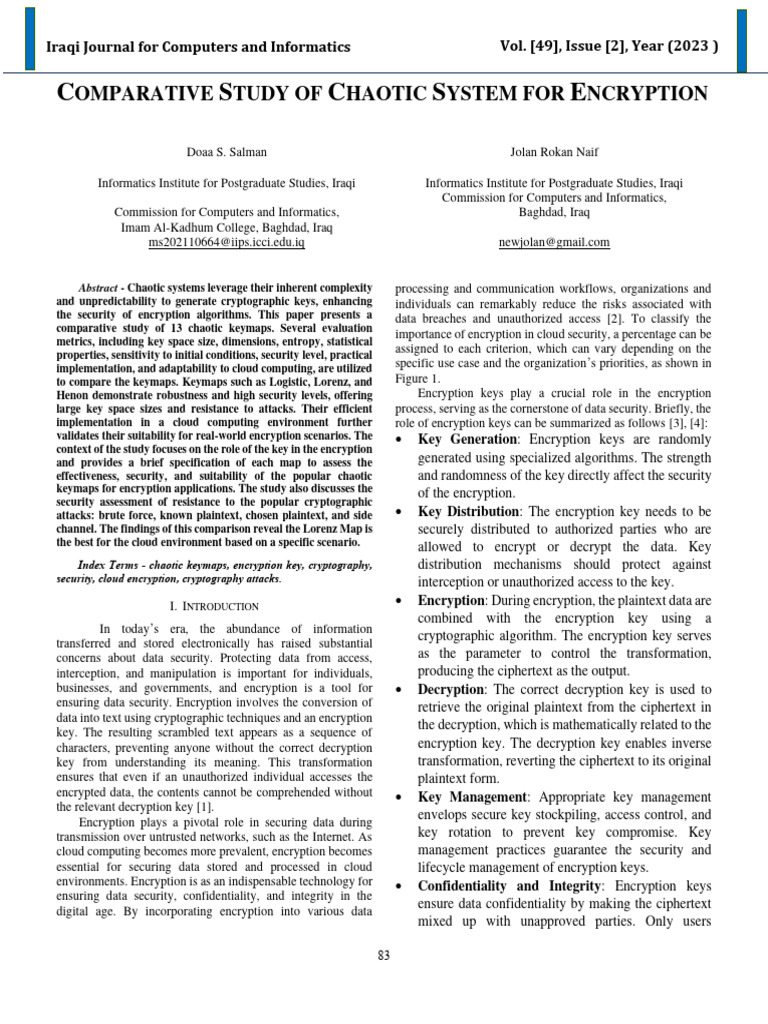 Comparative Study of Chaotic System For Encryption | PDF | Key ... Comparative Study of Chaotic System For Encryption | PDF | Key ...