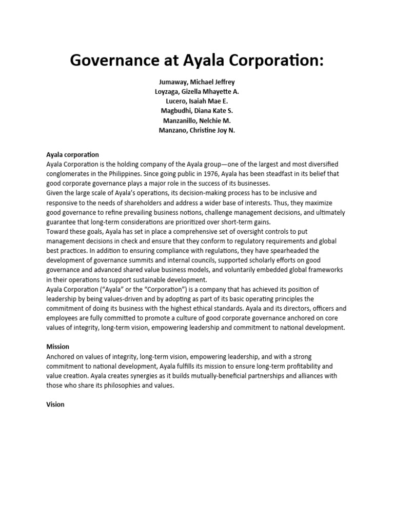 Governance at Ayala Corporation. | PDF | Governance | Sustainability