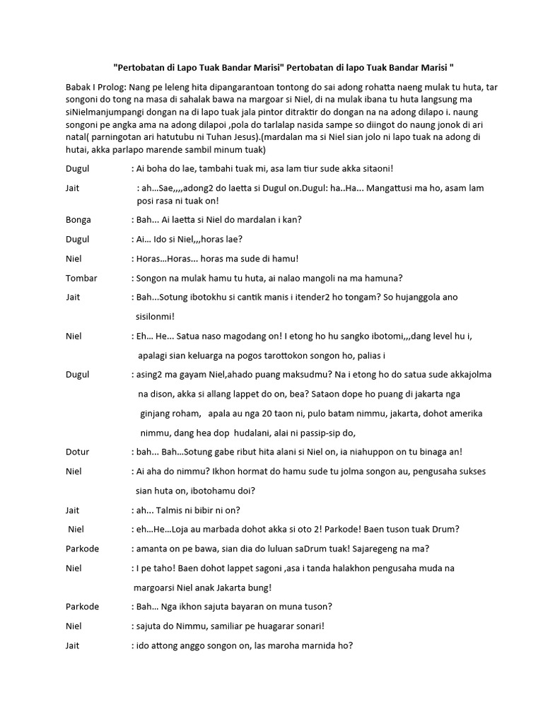 Pertobatan Di Lapo Tuak Bandar Marisi | PDF