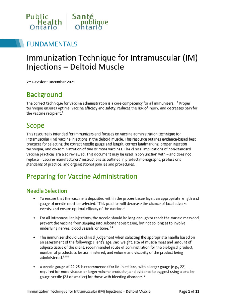 Immunization Technique Intramuscular Injections Deltoid | PDF ...