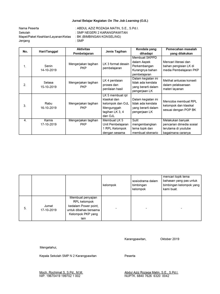 Jurnal Belajar OJL | PDF