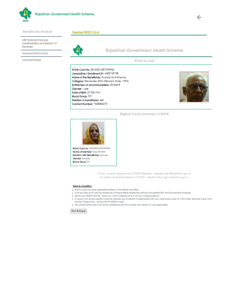 Rajasthan Government Health Scheme | PDF | Identity Document ...
