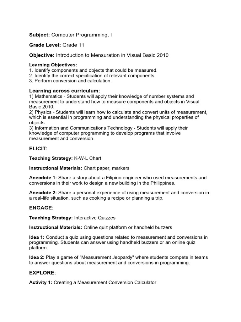 Lesson Plan | PDF | Programming | Computer Program