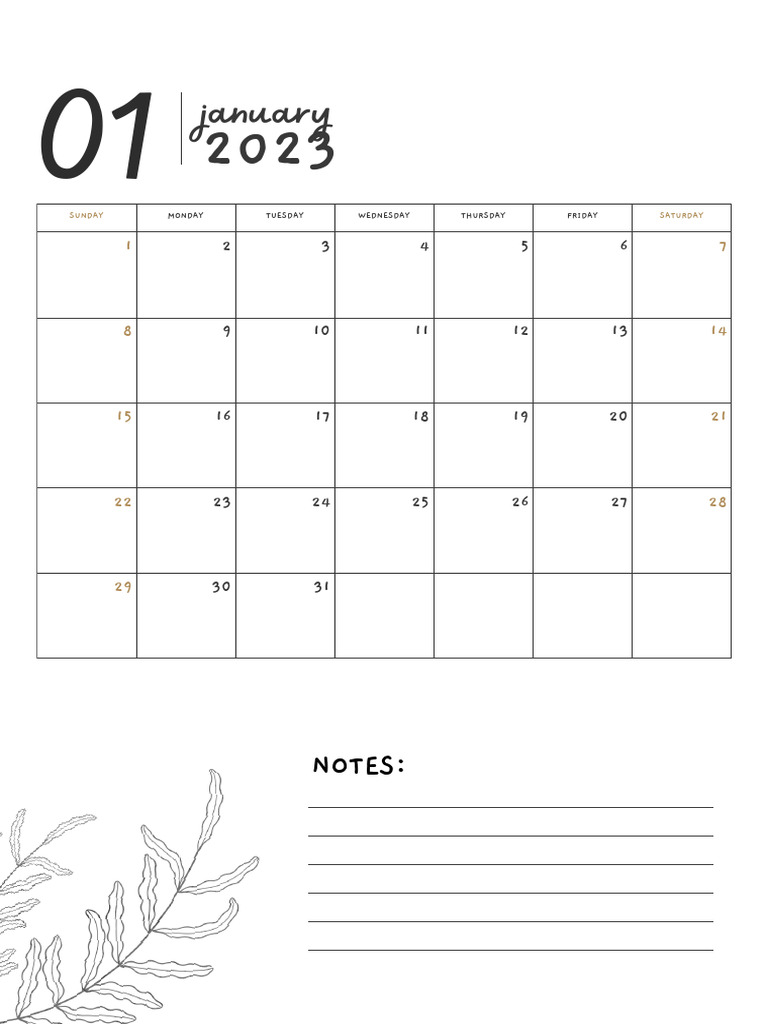 Black and White Minimalist Calendar | PDF