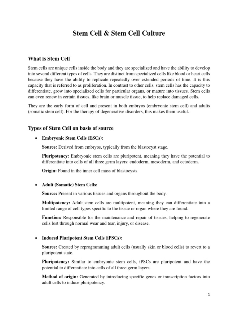 Stem Cell Culture Pdf Cell Potency Embryonic Stem Cell 