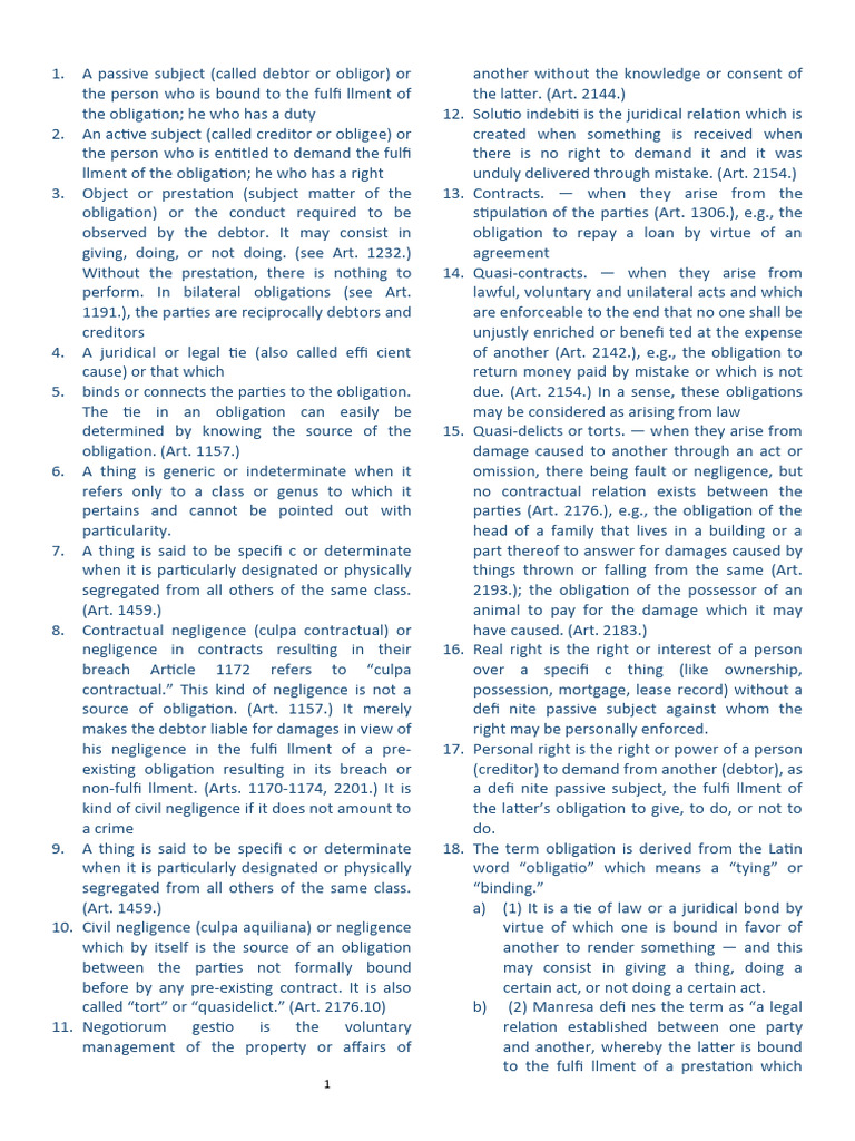 Pointers Oblicon | PDF | Law Of Obligations | Negligence