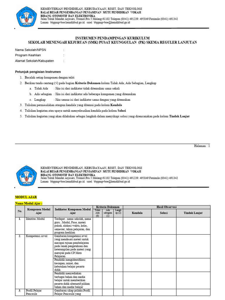 Instrumen Modul Ajar | PDF
