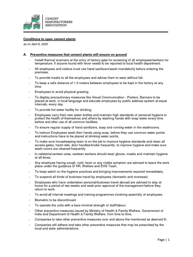 Measures Cement Plants | PDF | Employment | Welfare