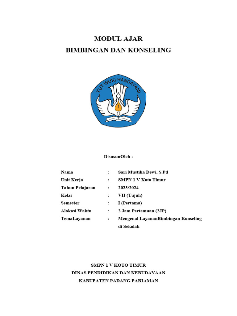 2 MODUL AJAR MENGENAL BIMBINGAN DAN KONSELING DI SEKOLAH SMT 1 | PDF