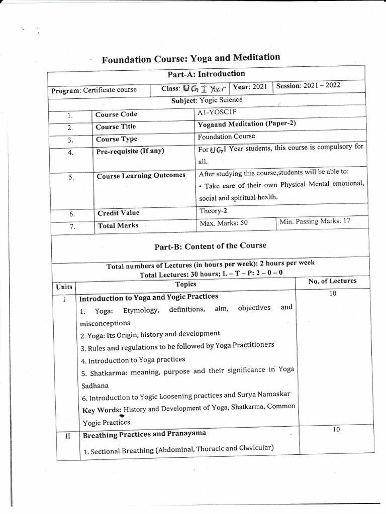 Foundation Course in Yoga and Meditation | PDF | Yoga | Meditation