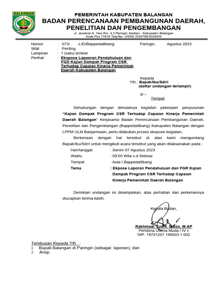 Surat Undangan Ekspose CSR | PDF