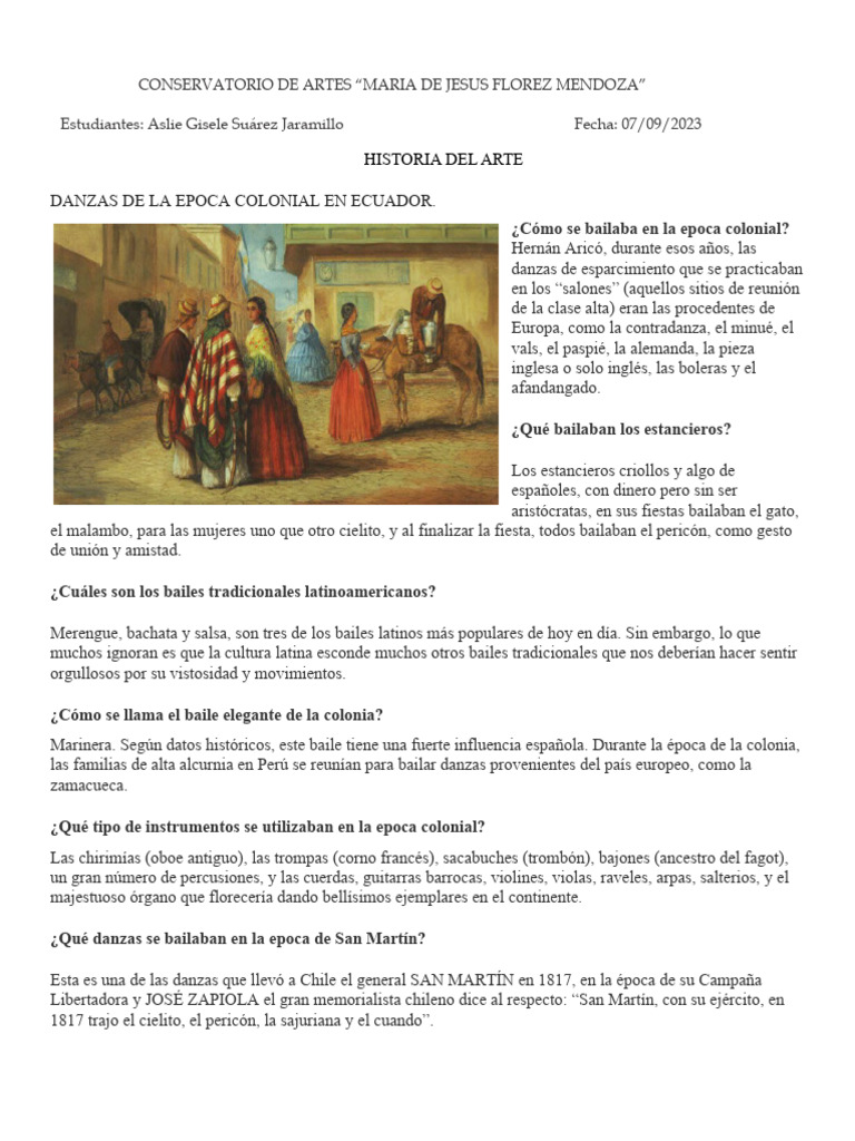 Historia de danza. danza colonial | PDF | Bailes | Las artes escénicas