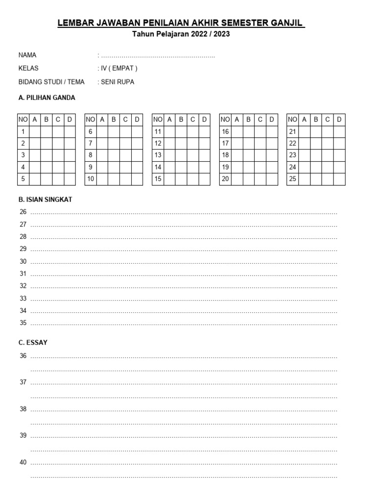 Lembar Jawaban Tema 2 Pas | PDF