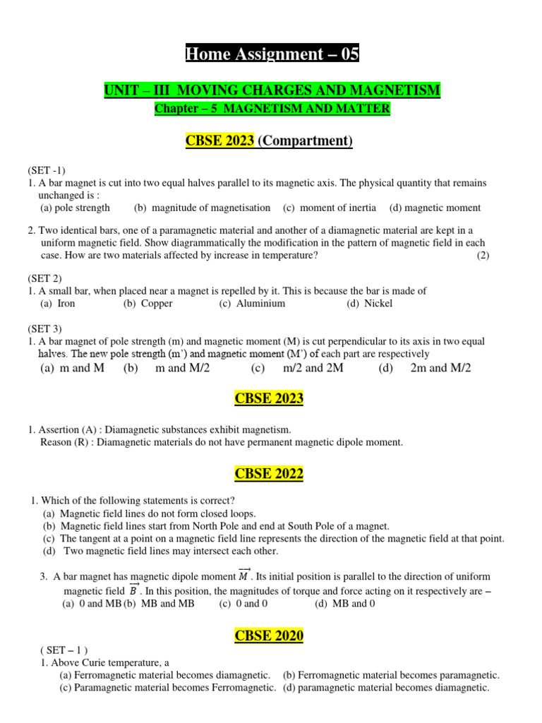 Aissce Asgnmt CH-05 | PDF | Magnetism | Magnet