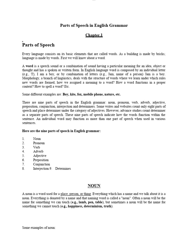 MAJOR 9 LESSON 1- Parts of Speech in English Grammar | PDF | Part Of ...