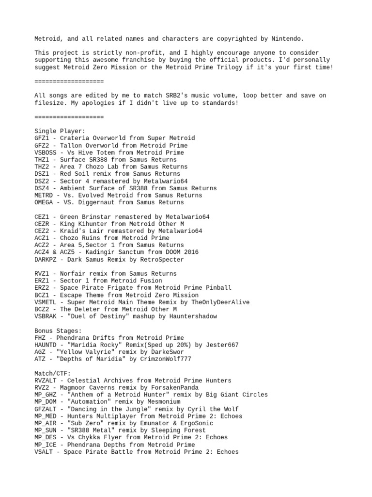 SamusMusic - Tracklist & Credits v2.2 | PDF | Action Adventure Games ...