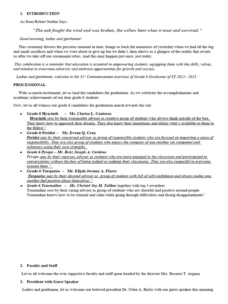 Graduation Script 2022 2023 | PDF