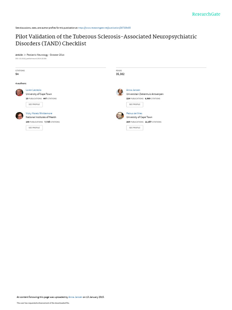 TAND Checklist Validation Study | PDF | Mental Disorder | Autism Spectrum