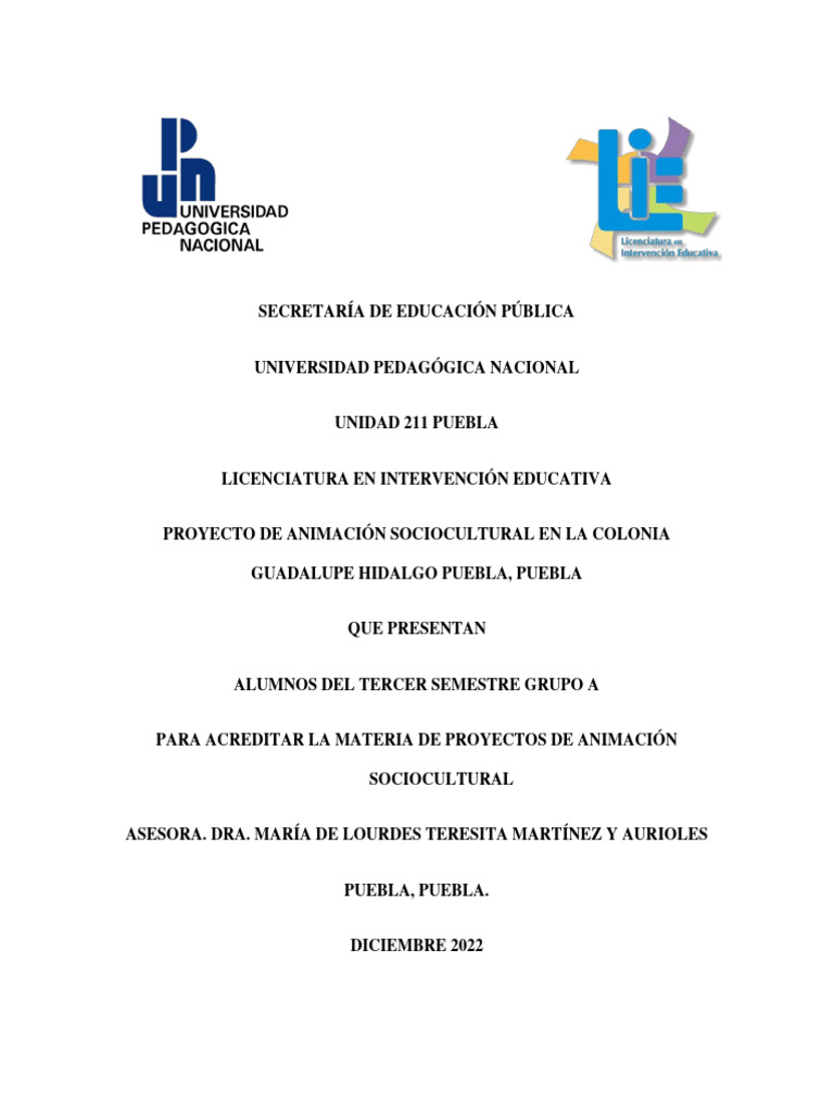 Proyecto de Animación SocioCultural para La Colonia Guadalupe Hidalgo ...