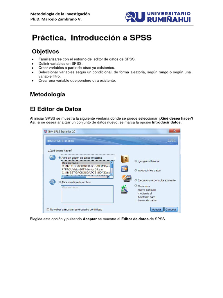 Practica - Intro A SPSS | PDF | Spss | Archivo de computadora