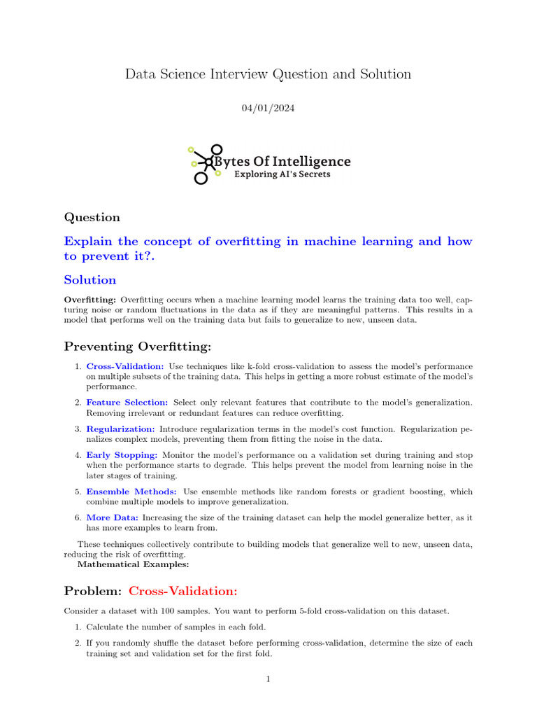 Interview | PDF | Cross Validation (Statistics) | Regression Analysis