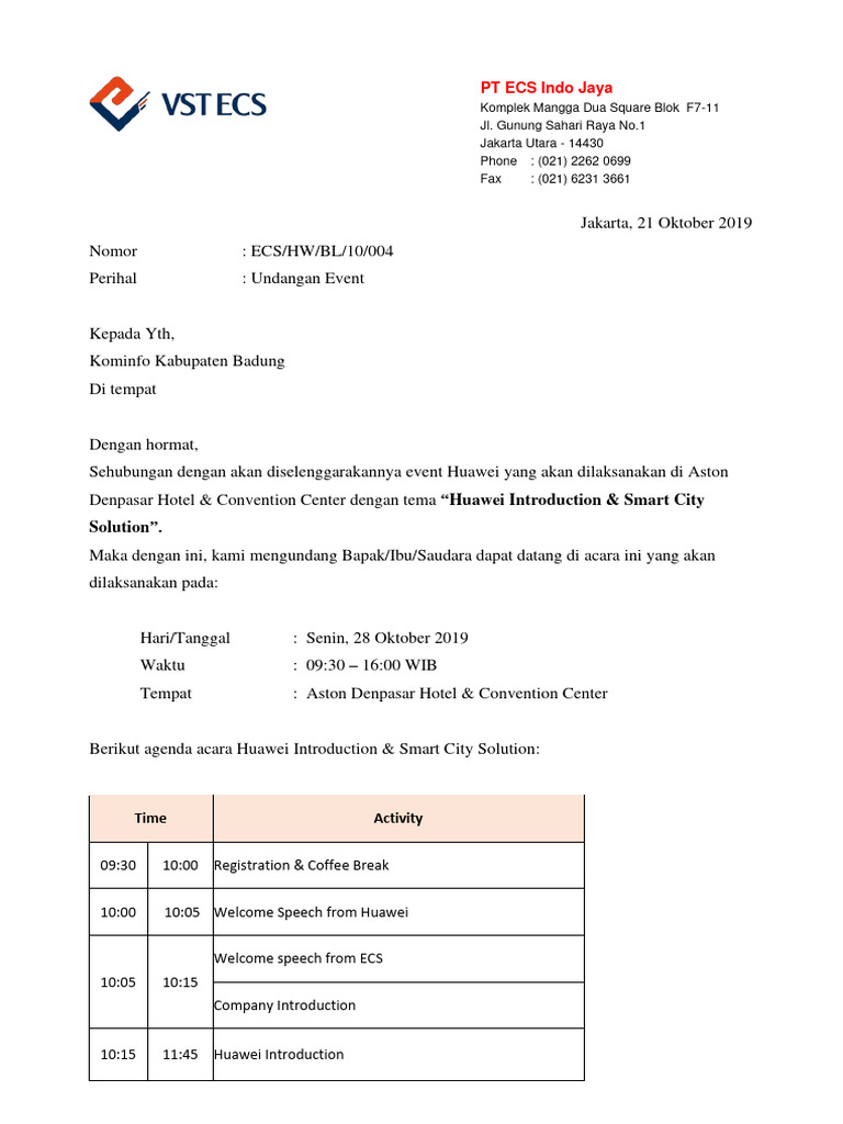 Surat Undangan Event Huawei - Kominfo Kabupaten Badung | PDF