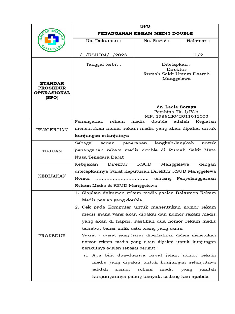 Spo Penanganan Rekam Medis Double | PDF