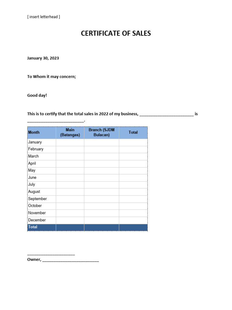 Certificate of Sales | PDF