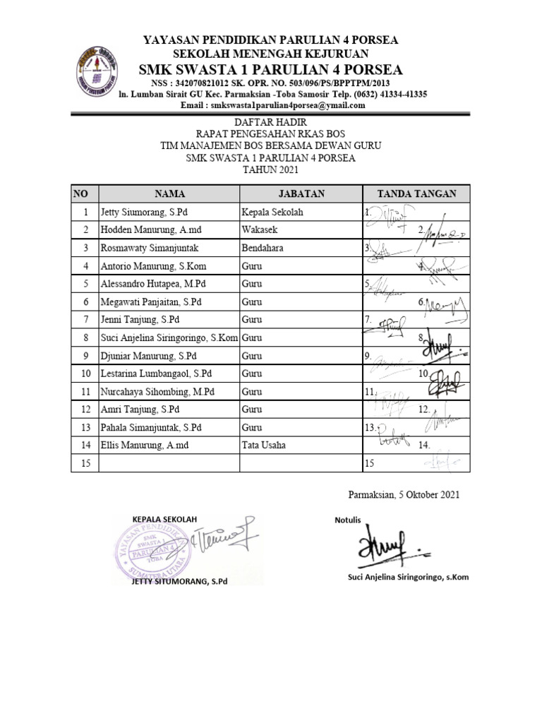 Daftar Hadir Rapat RKS RKAS Dan Notulen | PDF