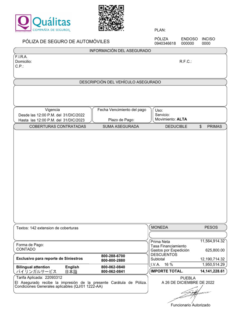 P Óliza de Seguro de Automóviles: 09097 09097 56-55-14-88 Agente: Clave ...
