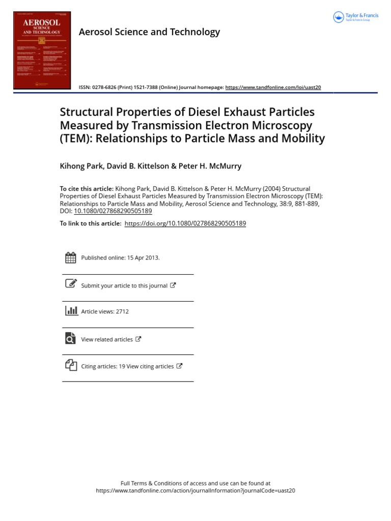 Structural Properties of Diesel Exhaust Particles Measured by ...