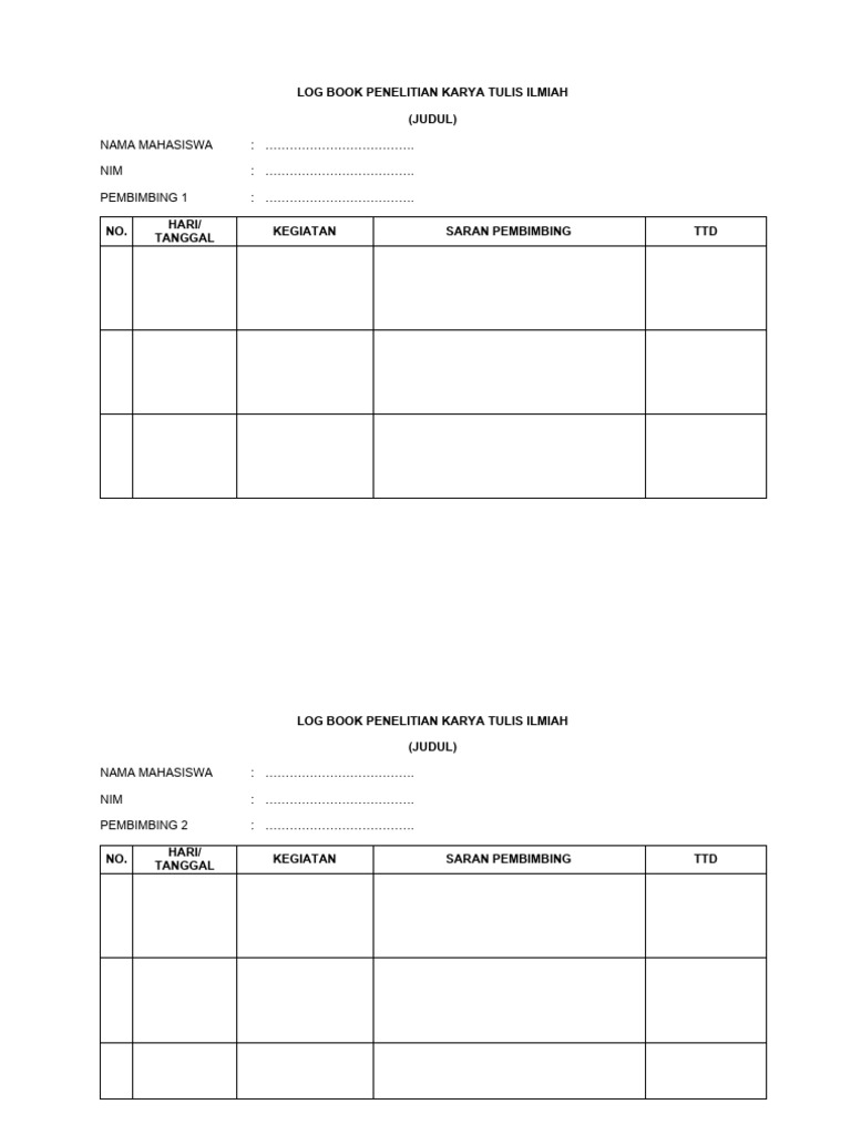 Log Book Penelitian Karya Tulis Ilmiah | PDF