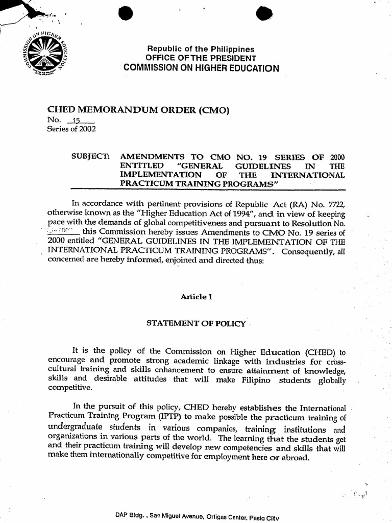 CMO No.15 s2002 | PDF