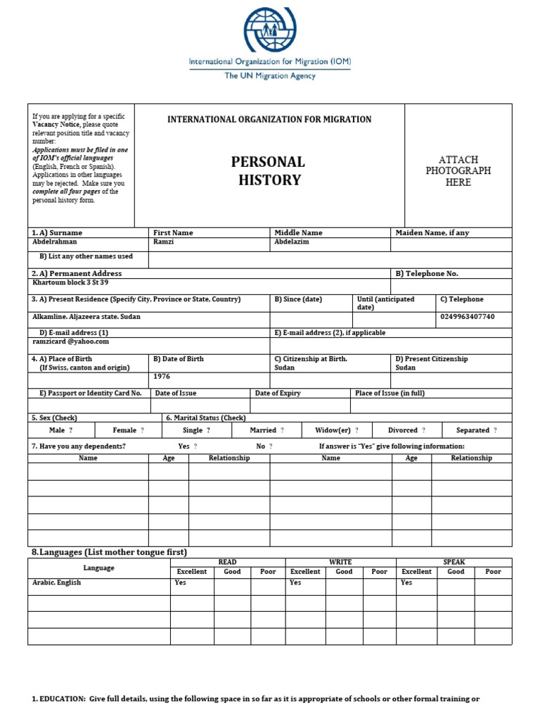 Personal History Form | Download Free PDF | Diploma | Justice