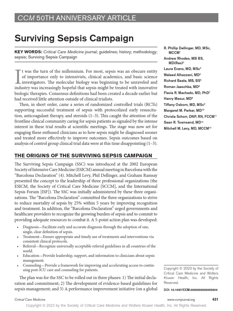 Dellinger R Phillip Surviving Sepsis Campaign 2023 | PDF | Evidence ...