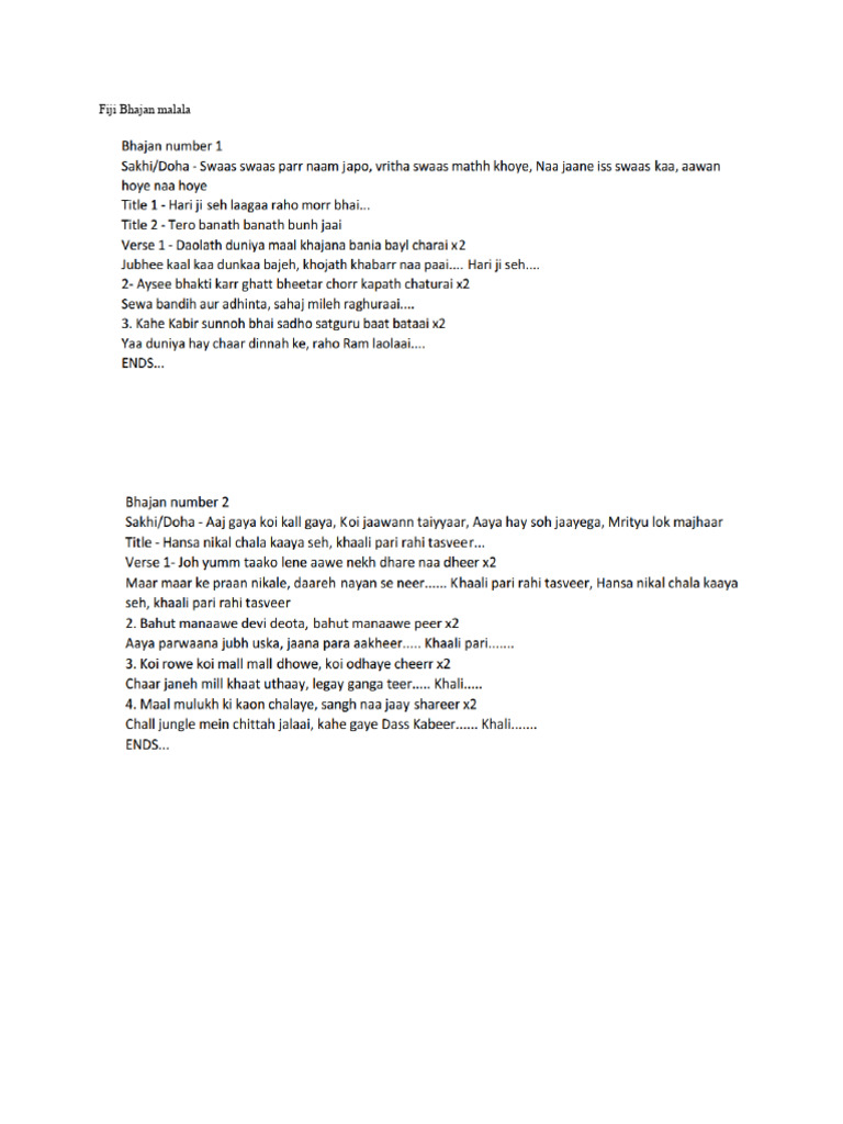 Fiji Bhajan Malala Guide | PDF