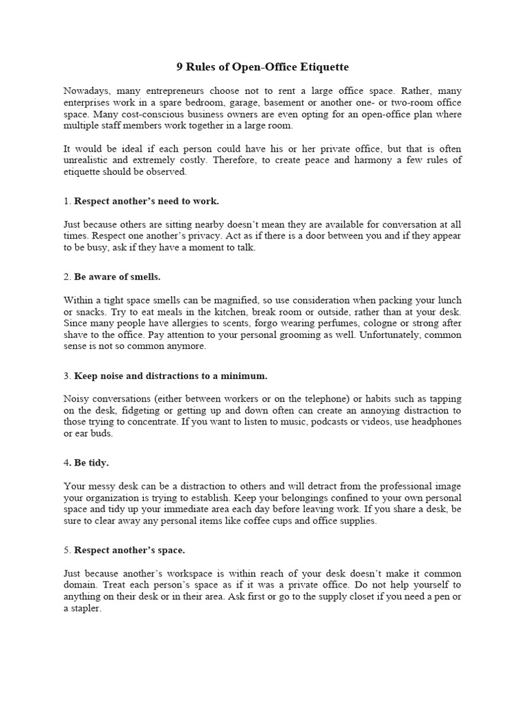 Open-Office Etiquette Guidelines | PDF