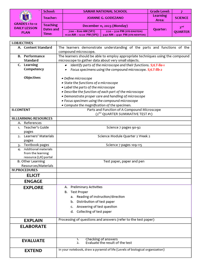 LP sCI 7 Q2 SUMMATIVE 1 | PDF