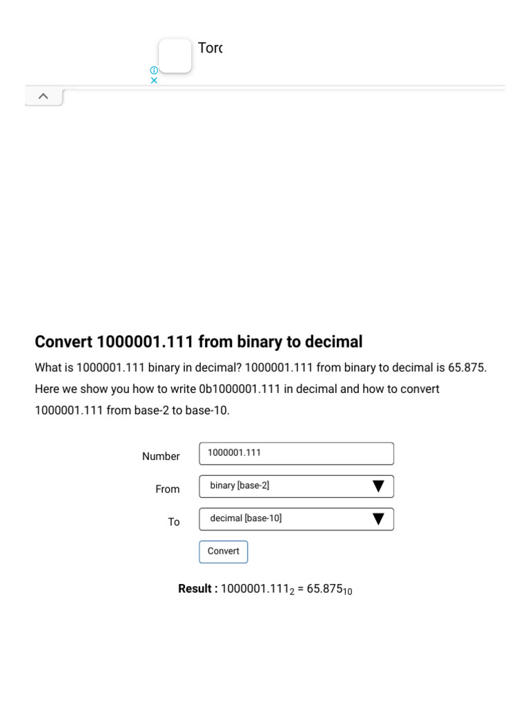 How To Convert 1000001.111 From Binary To Decimal | PDF | Decimal | Mathematical Concepts