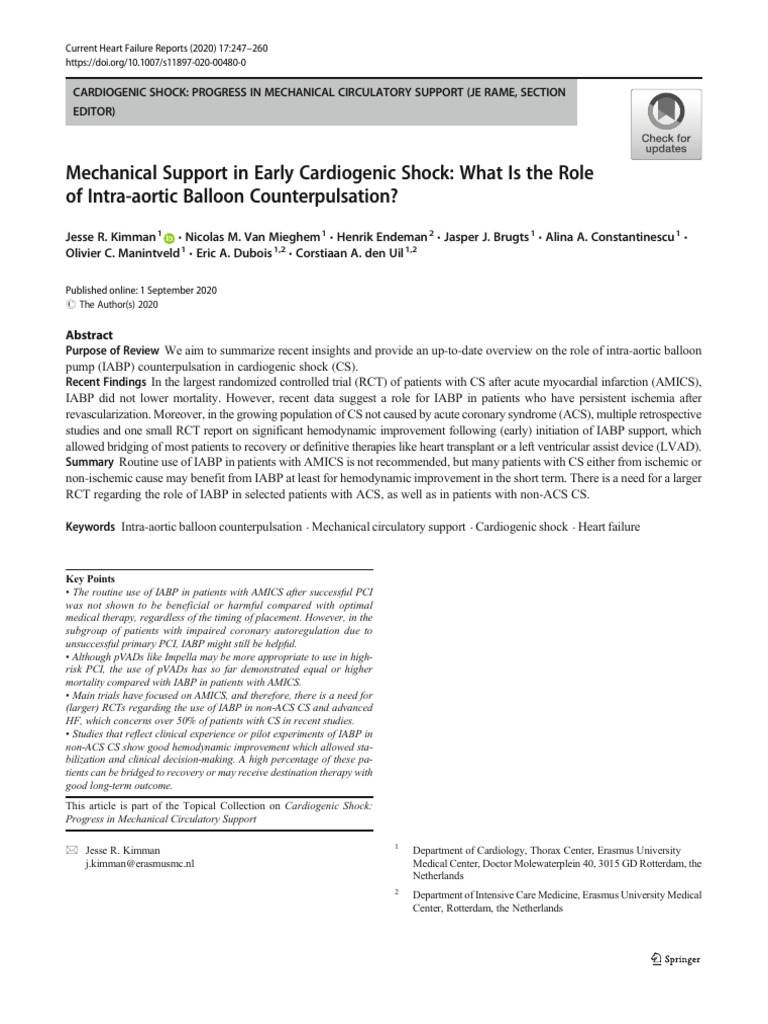 Mechanical Support in Early Cardiogenic Shock What Is The Role of | PDF ...