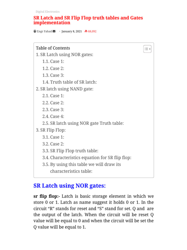 SR Latch and Flip Flop Truth Tables | PDF | Logic Gate | Electrical ...