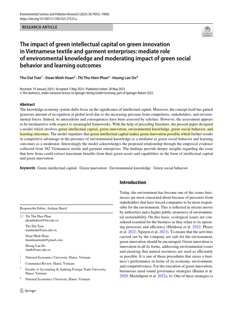 The Impact of Green Intellectual Capital On Green Innovation | PDF | Innovation | Sustainability