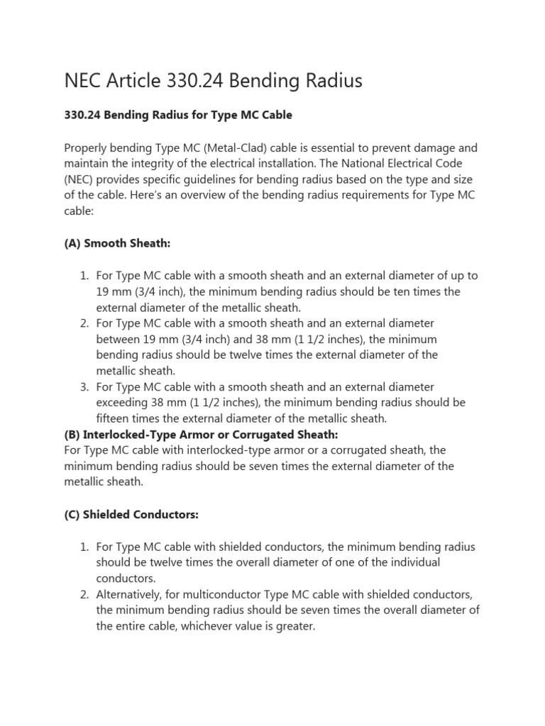 NEC Article 330.24 Bending Radius MC Cable | PDF