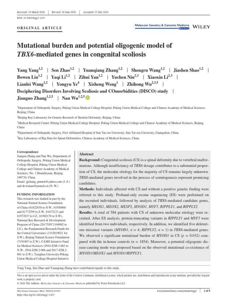 Mutational Burden and Potential Oligogenic Model of TBX6-mediated Genes ...