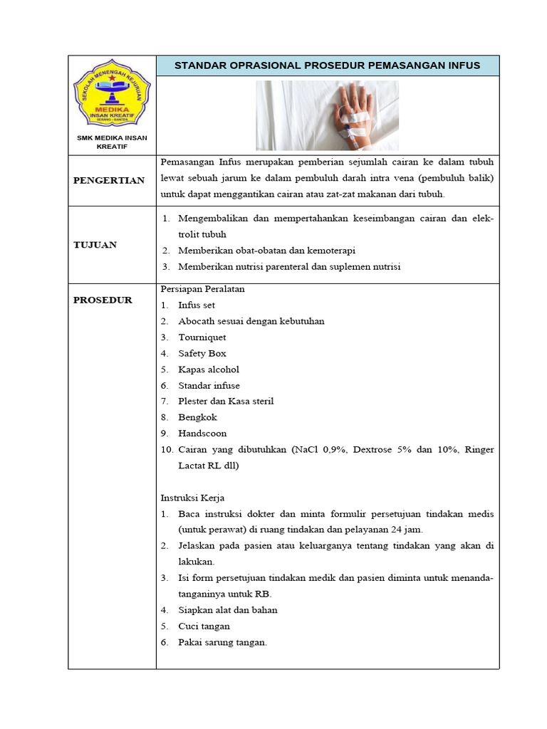 SOP Pemasangan Infus | PDF